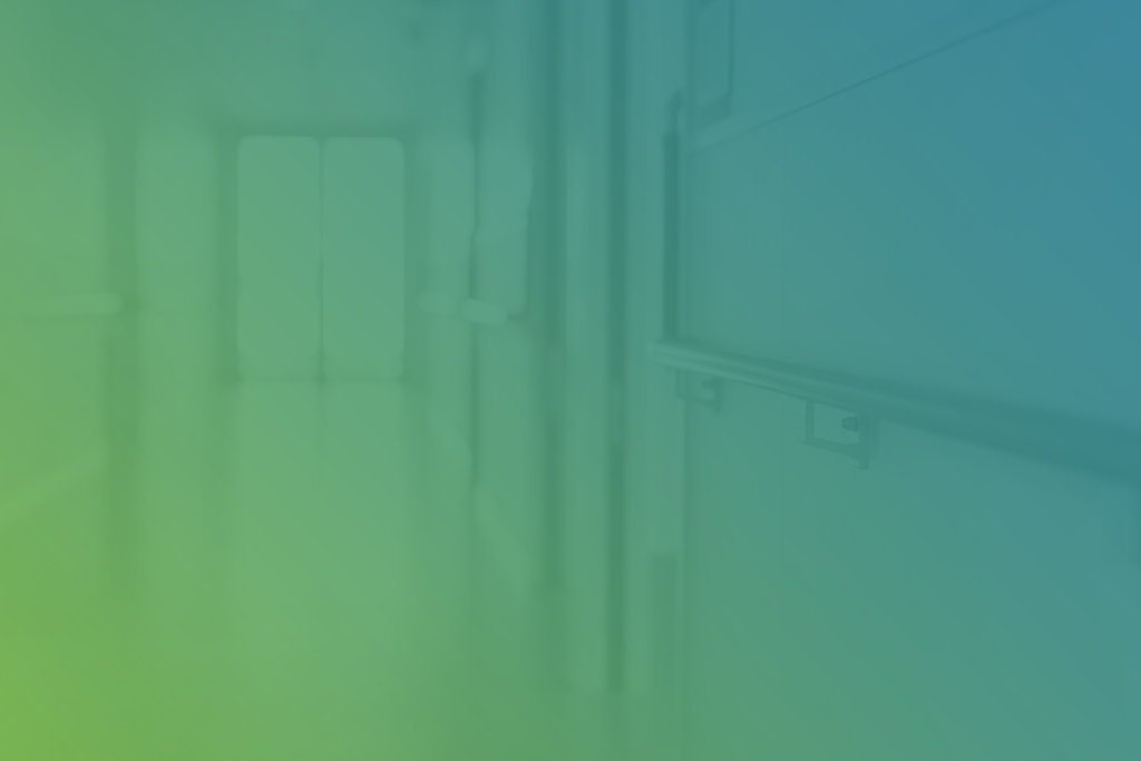 Nursing Facility Hallway Background with Green to Blue Gradient Overlay ...
